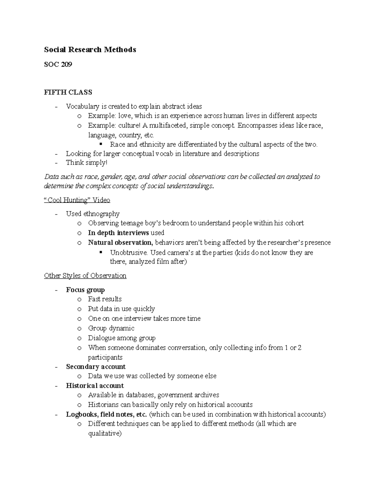 Social Research Methods Fifth Class - Social Research Methods SOC 209 ...