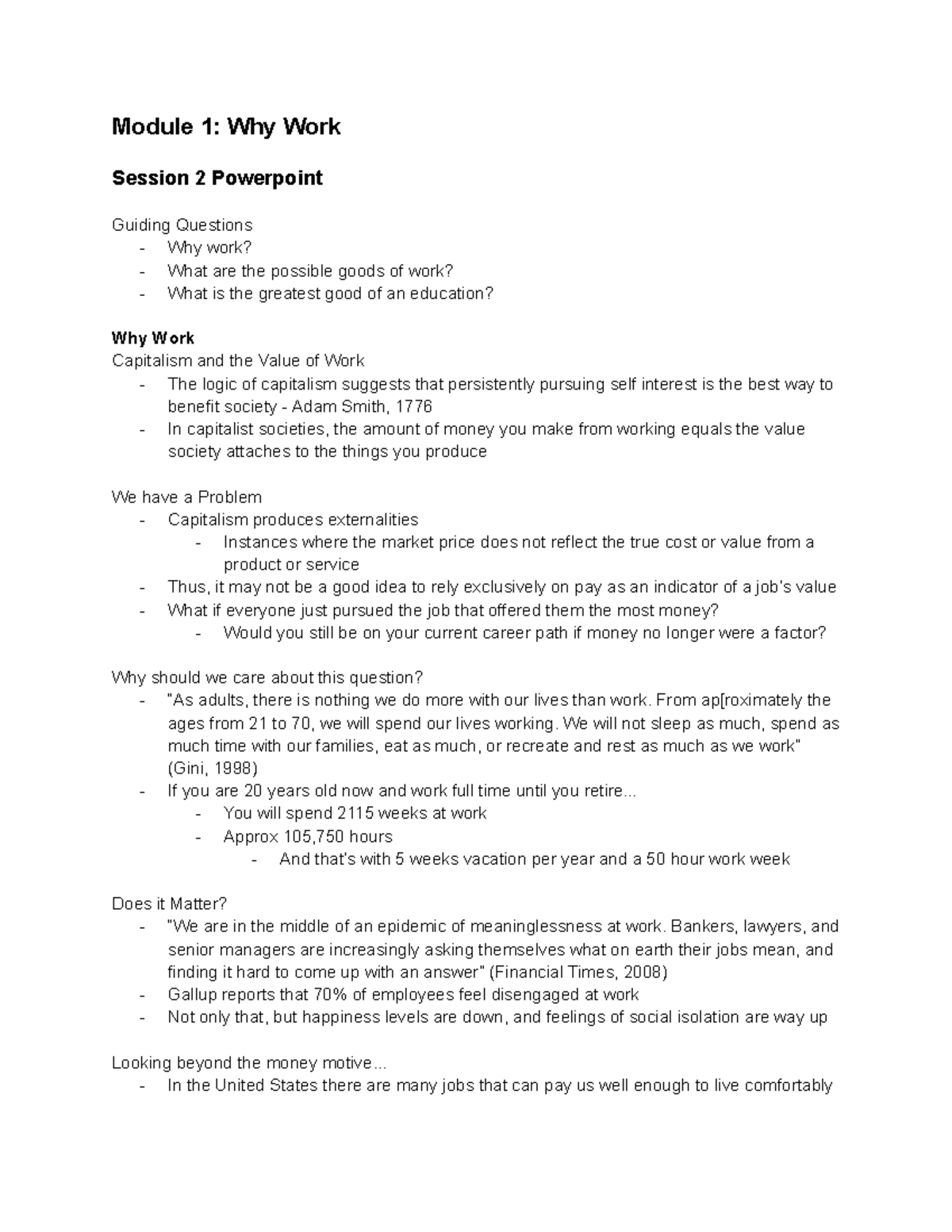 OB Midterm - Module 1: Why Work Session 2 Powerpoint Guiding Questions ...