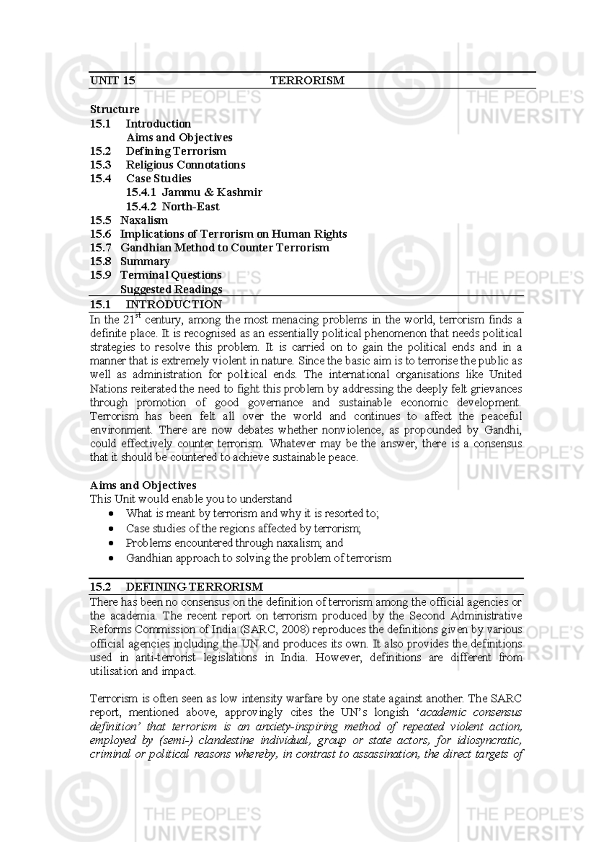 Unit-15 - UNIT 15 TERRORISM Structure 15 Introduction Aims and Objectives 15 Defining Terrorism ...