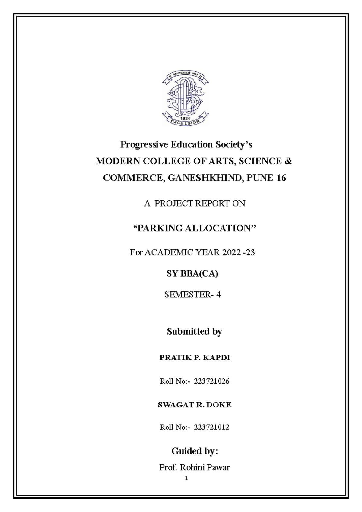 Project Documentation - Progressive Education Society’s MODERN COLLEGE ...