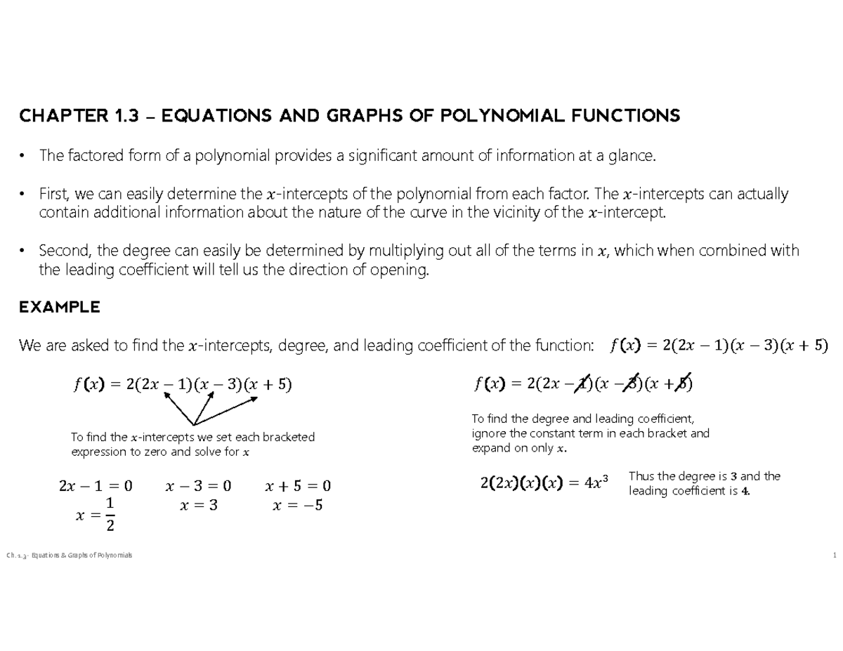 MHF4U - 2017 F - Ch. 1.3 - Equations Graphs of Polynomials - CHAPTER 1 ...