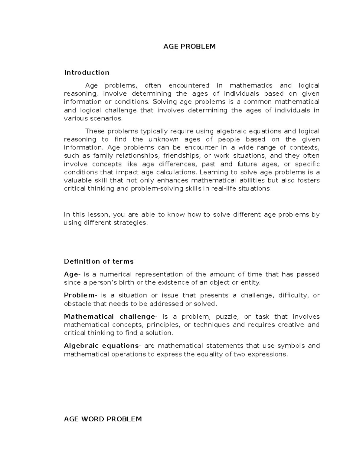 Age Problem In The Philippines Age Problem Introduction Age Problems Often Encountered In