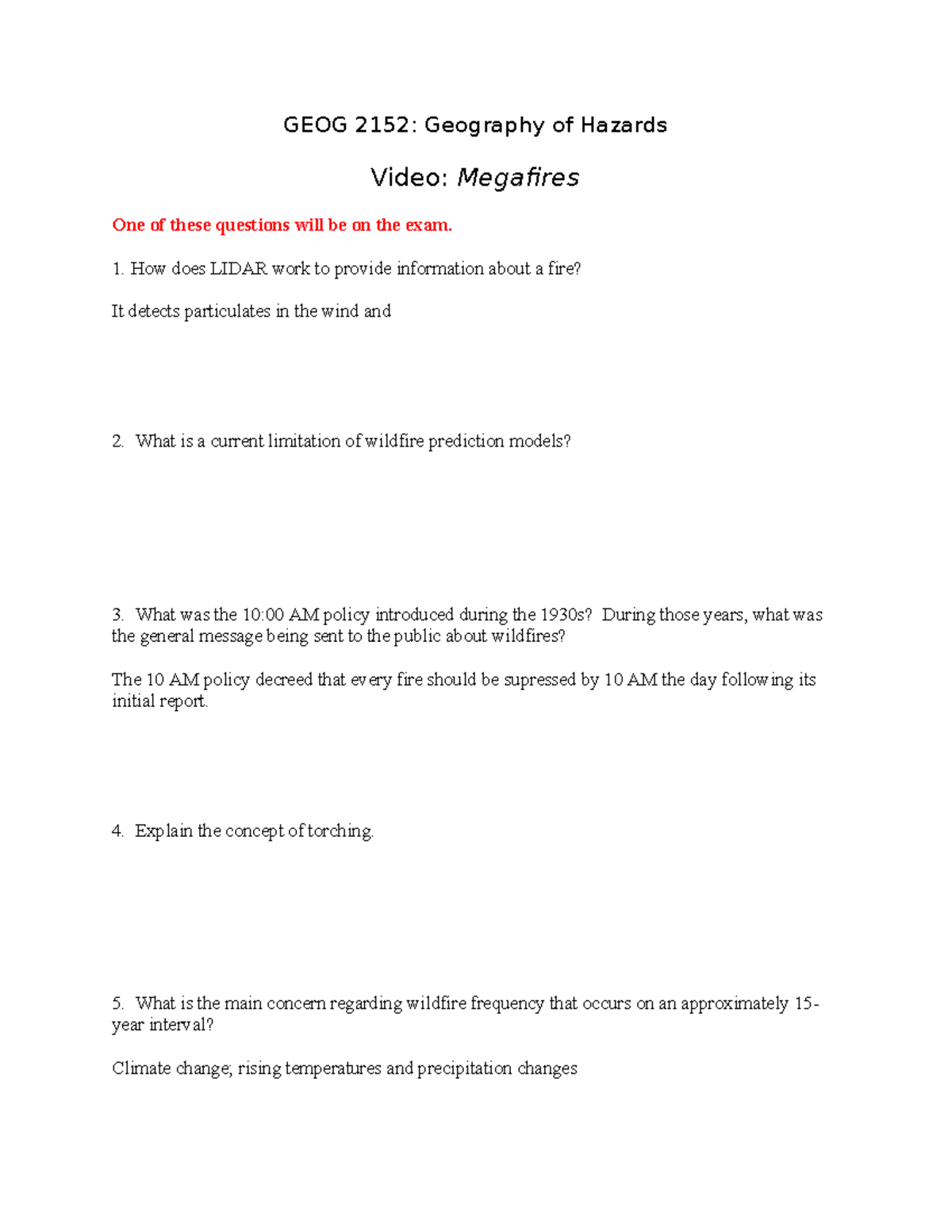 Video Questions - Inside the Megafire - GEOG 2152: Geography of Hazards ...