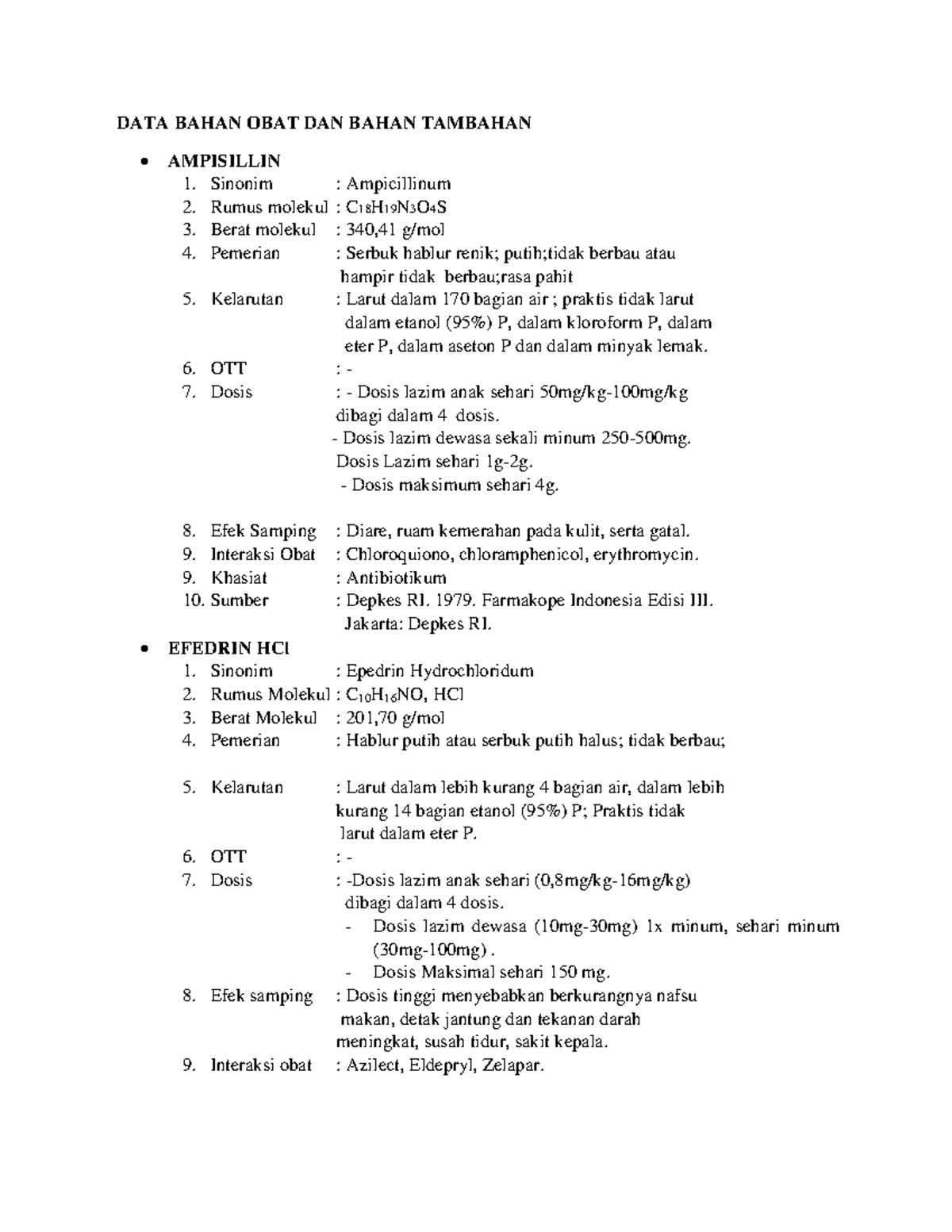 DATA Bahan OBAT DAN Bahan Tambahan Ampisilin, Methyl Prednisolon ETC ...
