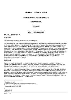 ASSIGNMENT 02 INSOLVENCY - MRL ASSIGNMENT 02 The disposition in fraud ...