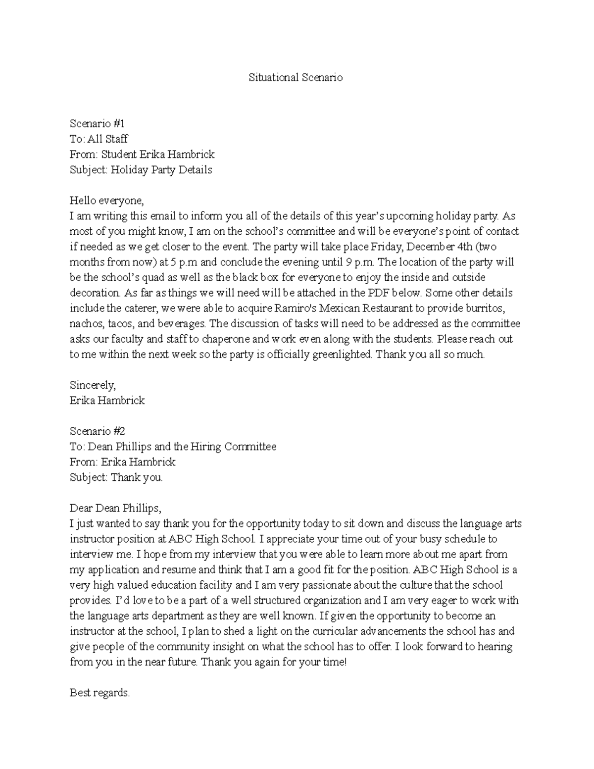 Scenario #1 Announcement Memo for Boss - Situational Scenario Scenario ...