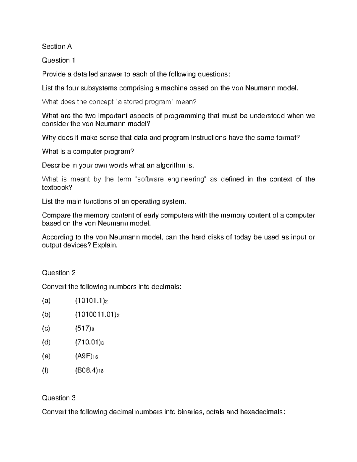 Section A - self-assessment questions - Section A Question 1 Provide a ...