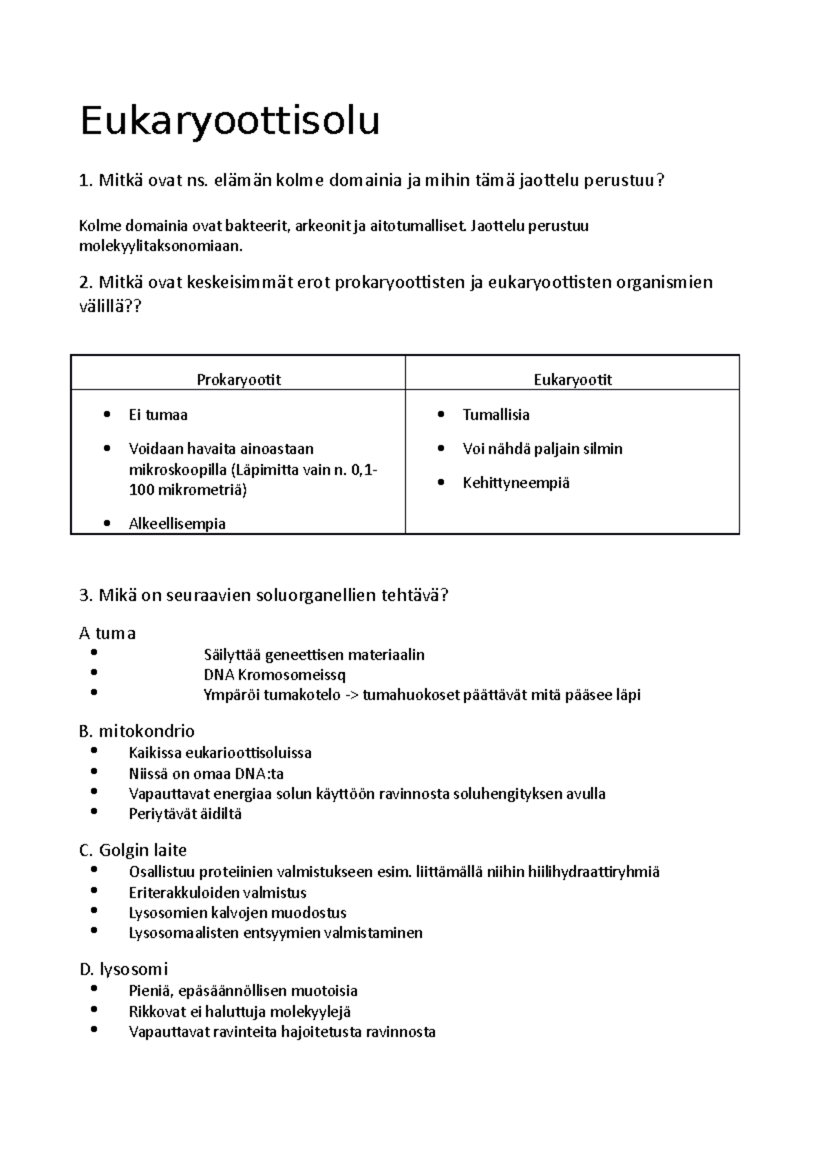 Kertaus 1. Luento - Eukaryoottisolu - Studocu