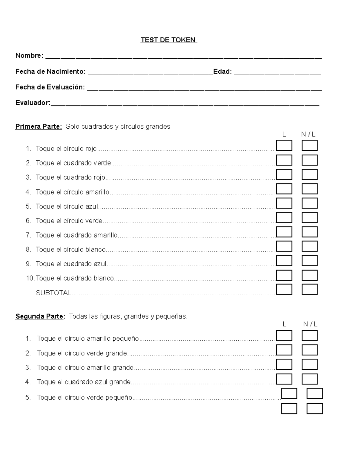 Protocolo Test de Token - TEST DE TOKEN Nombre: - Studocu