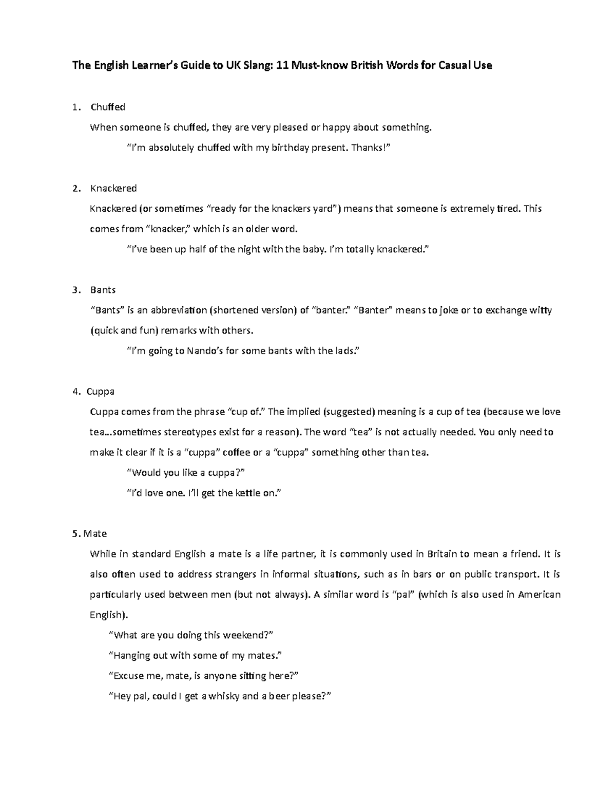 The English Slang Class Notes The English Learner s Guide To UK Slang