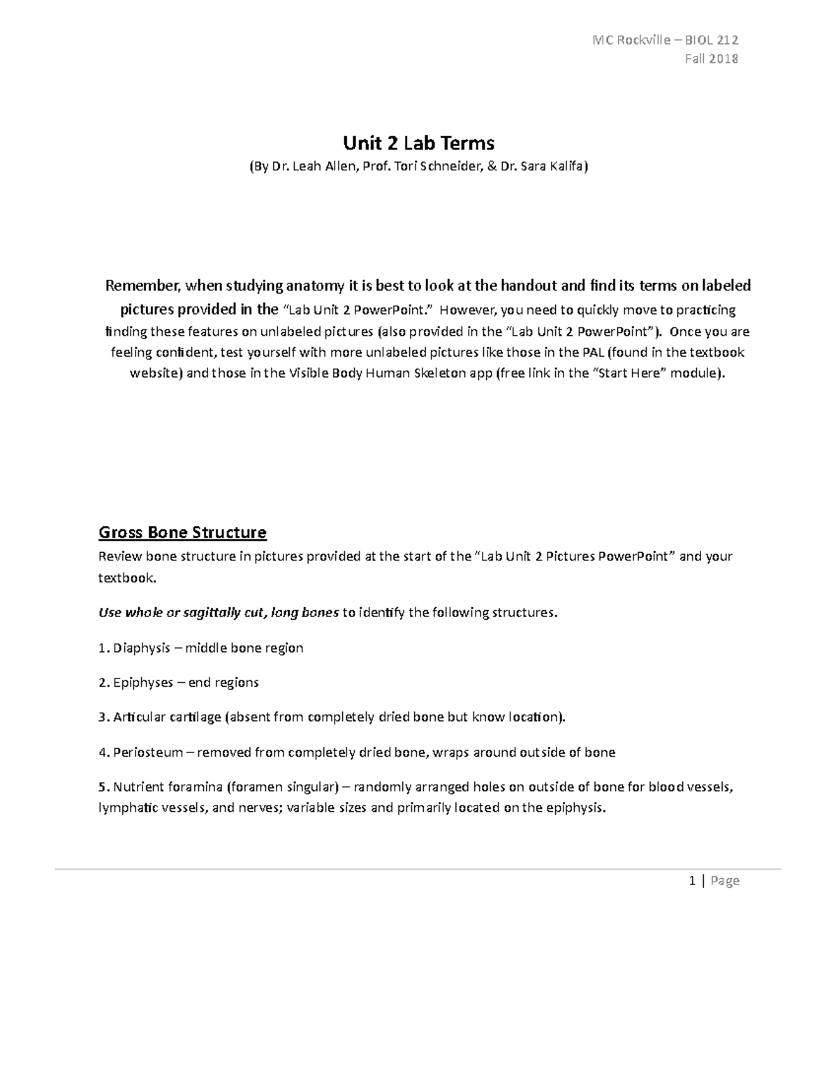 BIOL 212 - Unit 2 Lab Terms (12) - Fall 2018 Unit 2 Lab Terms (By Dr ...