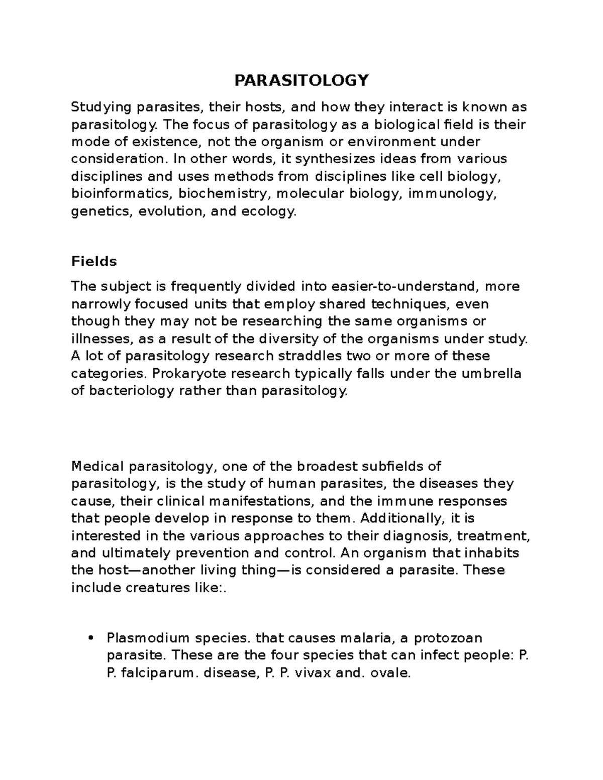 Parasitology - BIOLOGY - PARASITOLOGY Studying parasites, their hosts ...