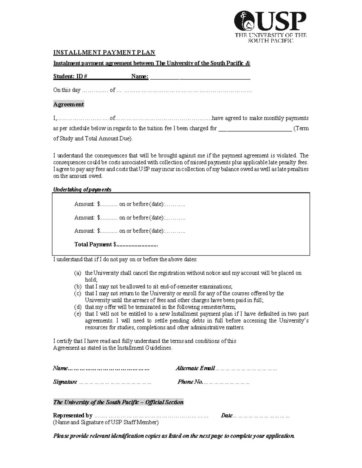 Installment Agreement with ID Requirements PDF Fillable - INSTALLMENT ...