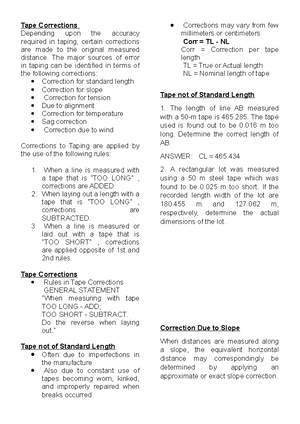 Fundamentals OF Surveying Sample Problems TAPE Correction ...
