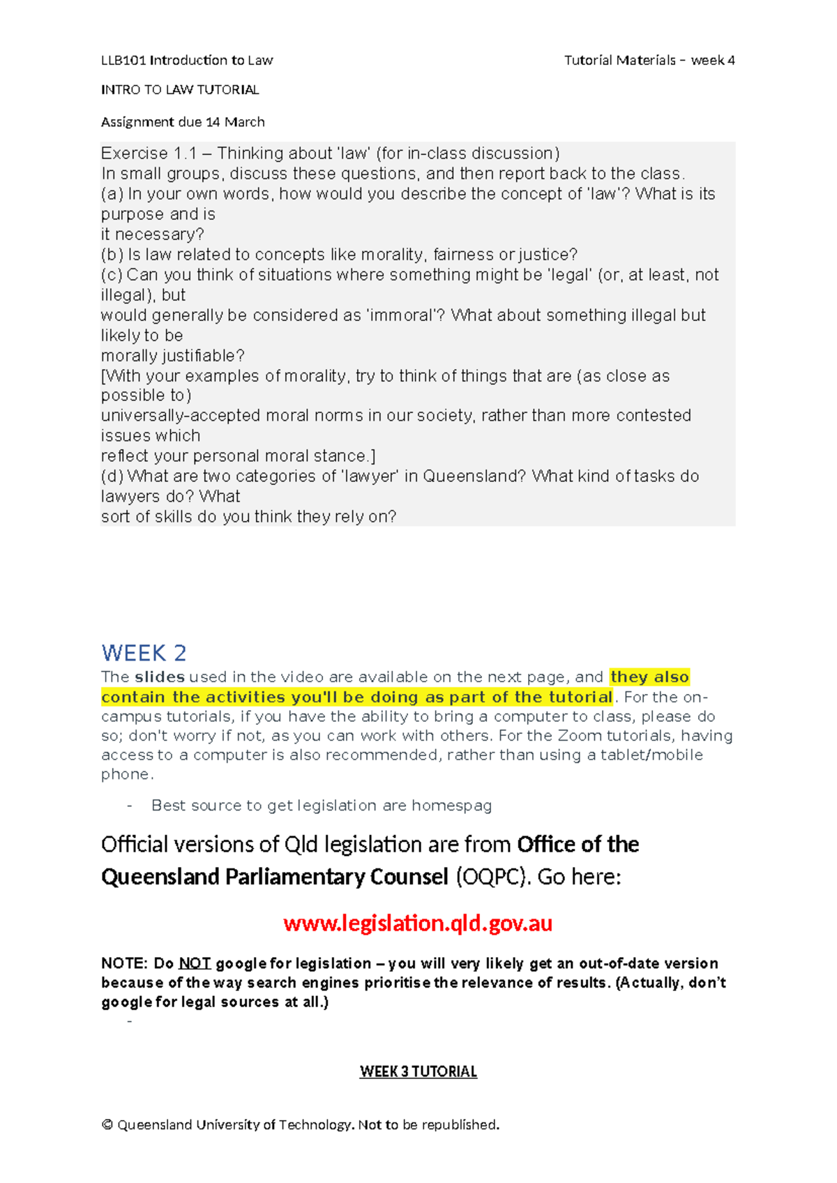 Intro TO LAW Tutorial - ####### INTRO TO LAW TUTORIAL ...