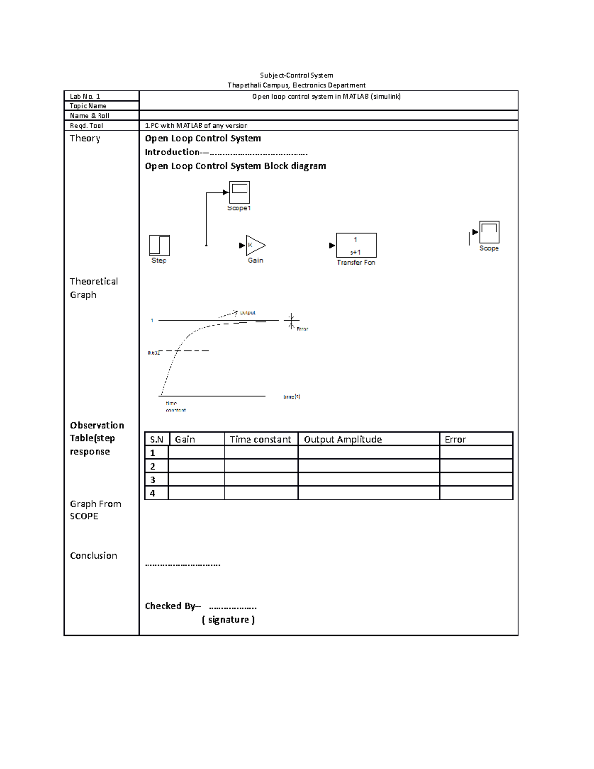 Response Of System Using Matlab Subject Control System Thapathali Campus Electronics 
