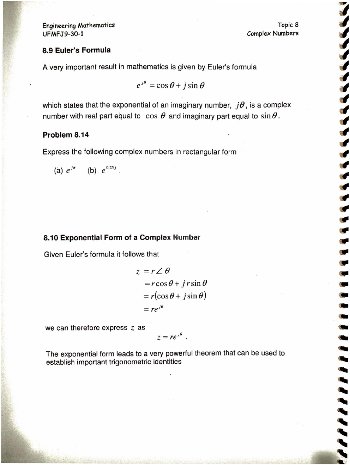 Lec 8.9 - Eulers formula - Engineering Mathematics UFMFJ9-30- 8 Euler's ...