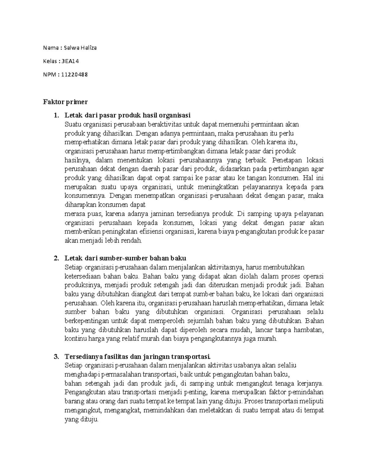 Tugas 4 Manajemen Operasional - Nama : Salwa Haliza Kelas : 3EA NPM ...