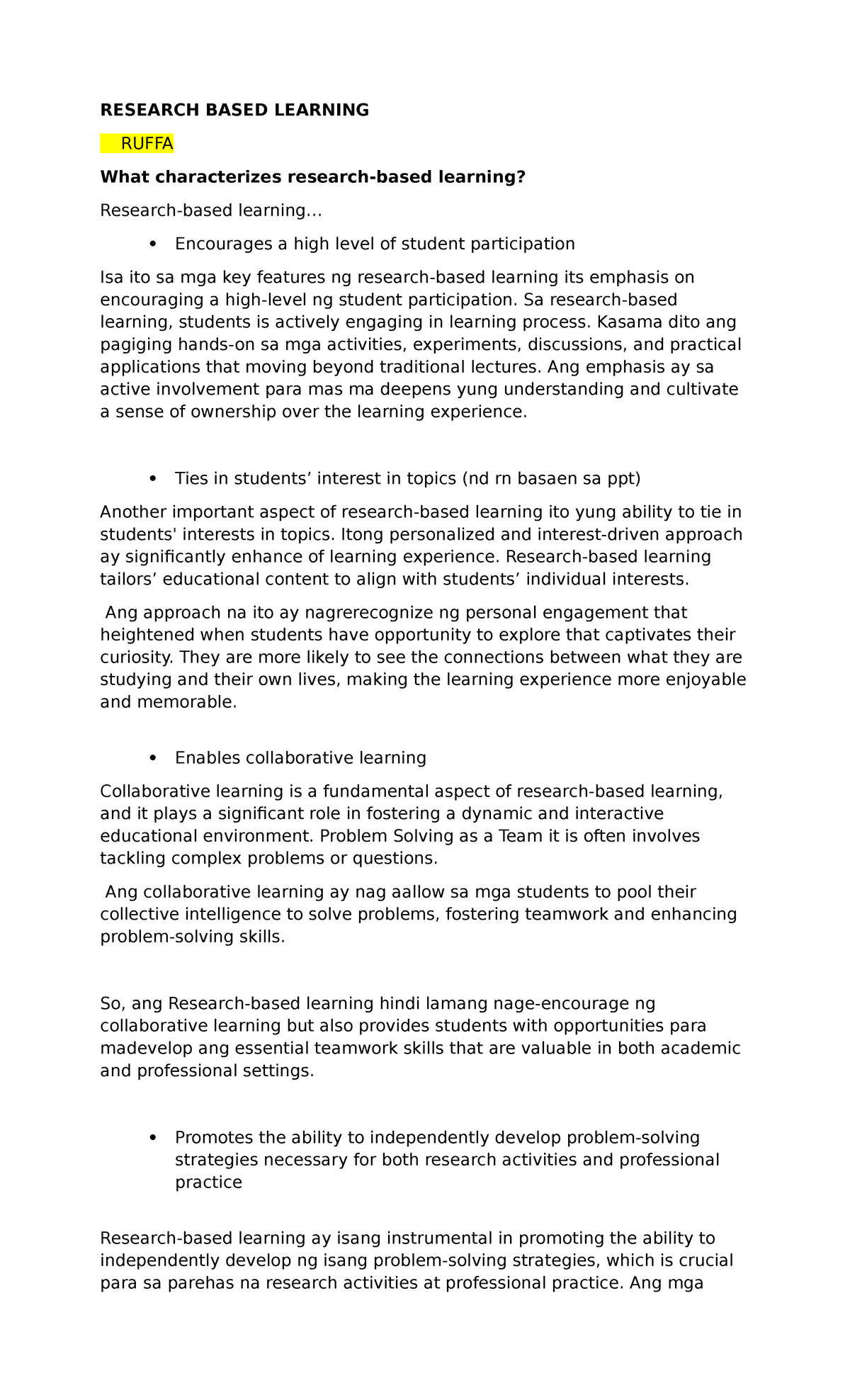 Research- Based- Learning - RESEARCH BASED LEARNING 📍RUFFA What ...