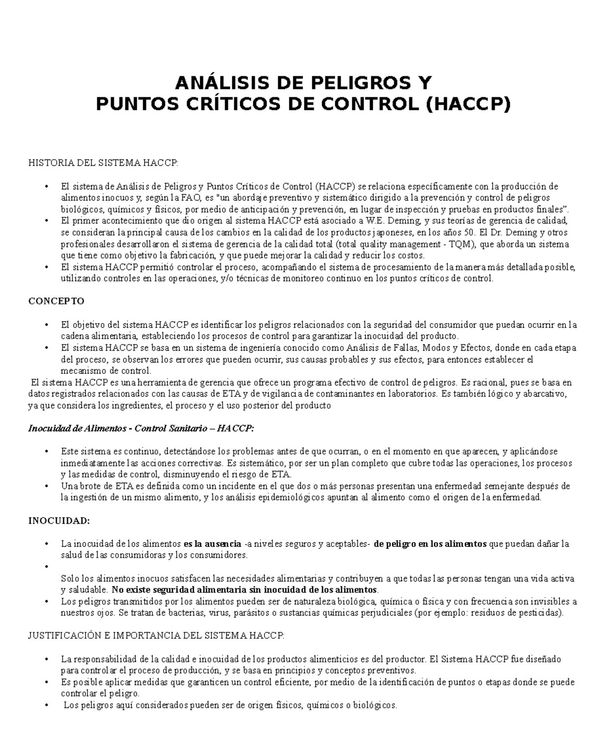 Analisis DE Peligros Y Puntos Criticos DE Control ( Haccp) - ANÁLISIS DE PELIGROS Y PUNTOS ...