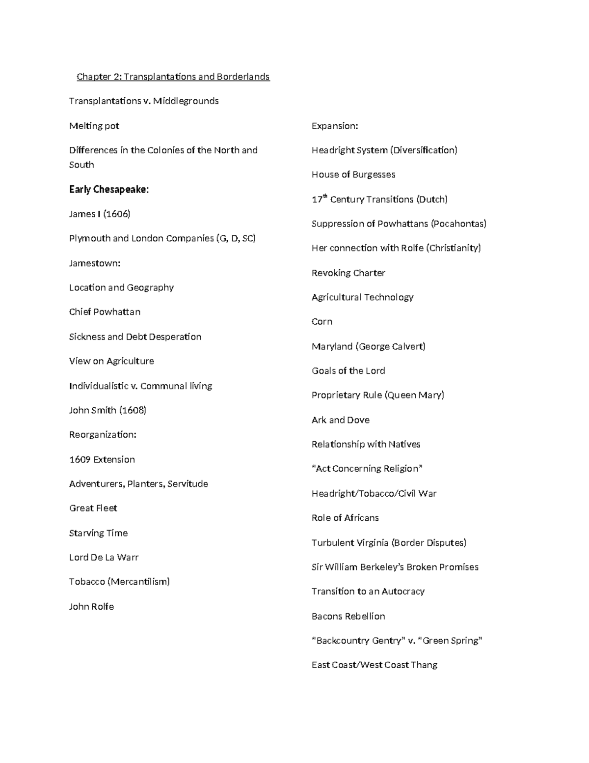 AP-Chapter-Outline - outline of apush topics - Chapter 2 ...