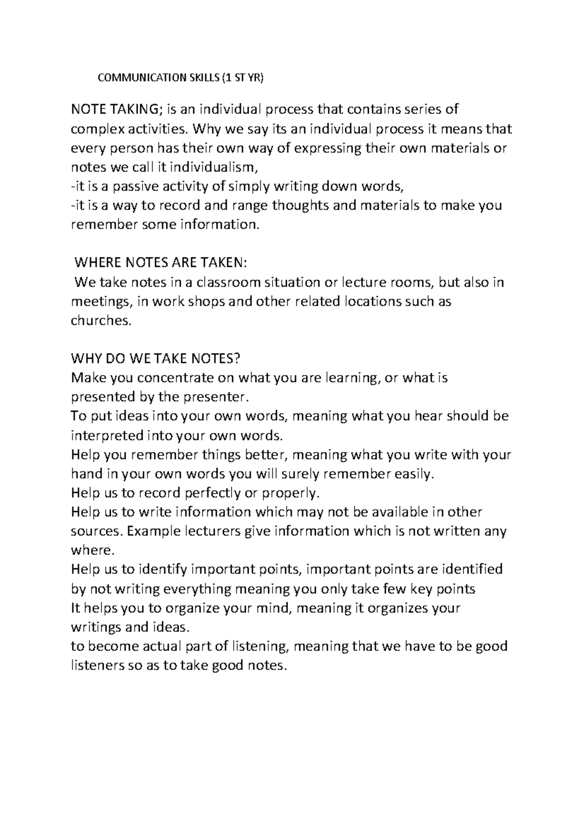Communication Skills 1ST YR 2 Pdf COMMUNICATION SKILLS 1 ST YR NOTE
