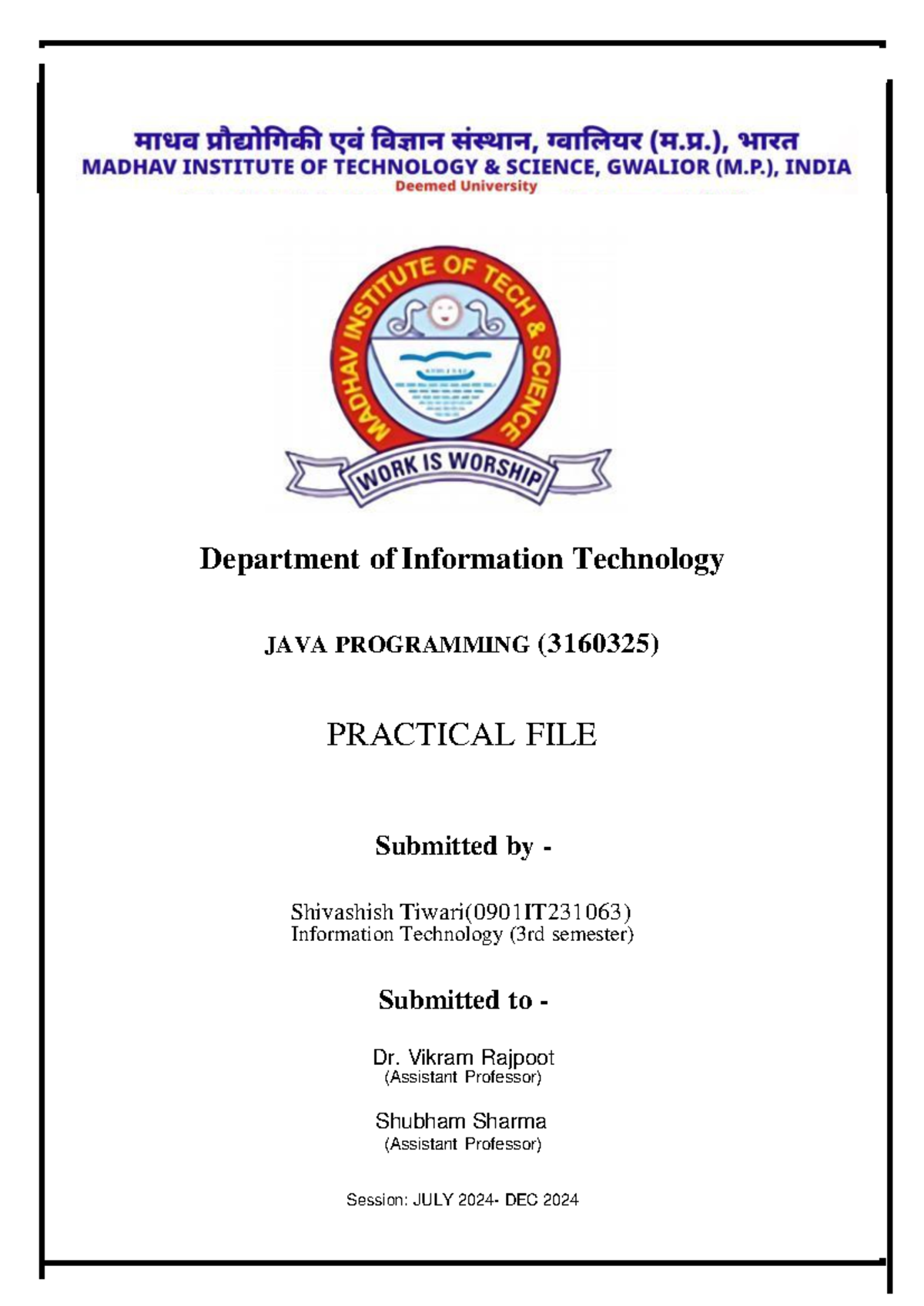 Java Assignment File Updated Department Of Information Technology Java Programming 3160325