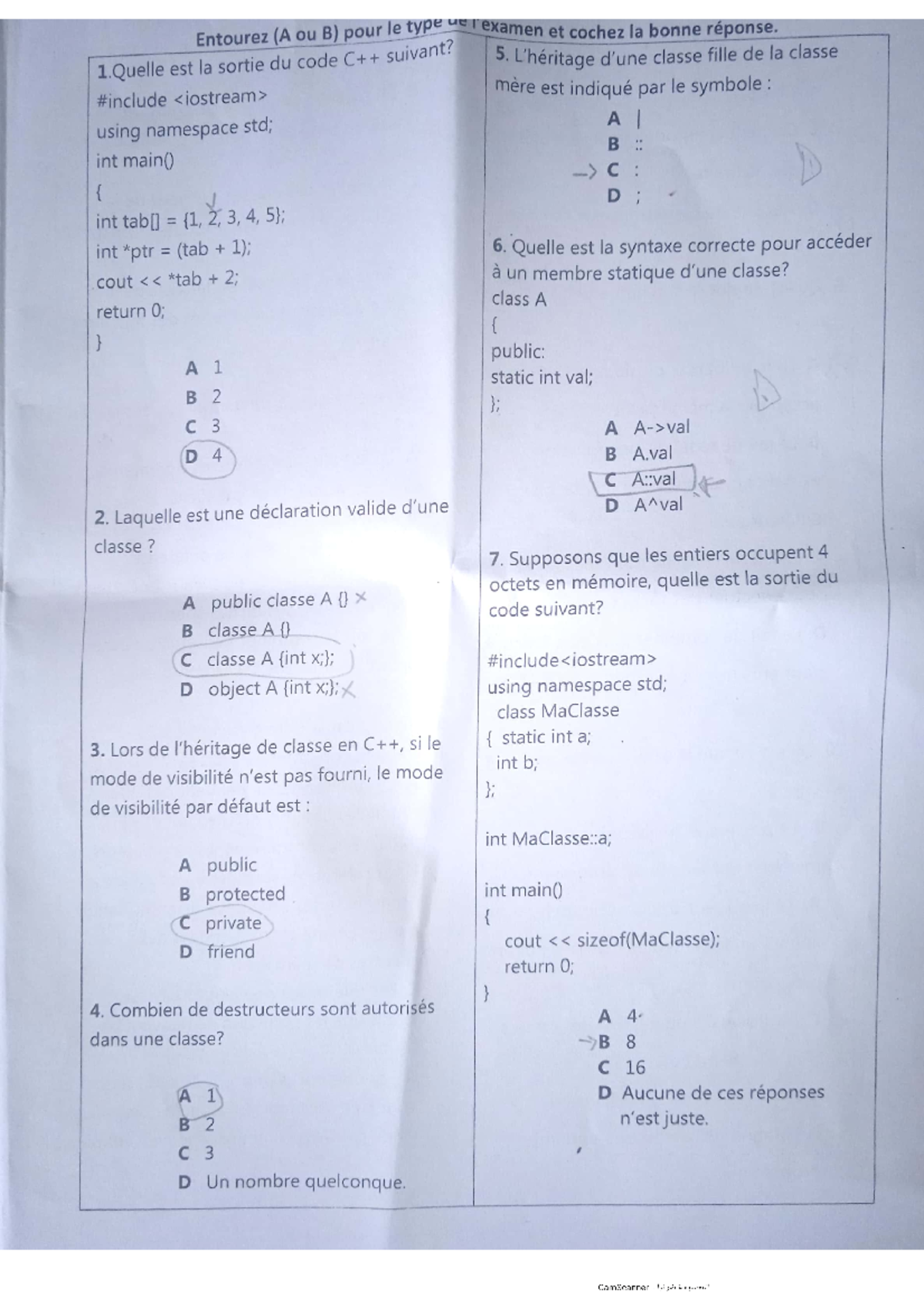 Examan c++ - Examen Qcm - Programmation objet en C++ - Studocu