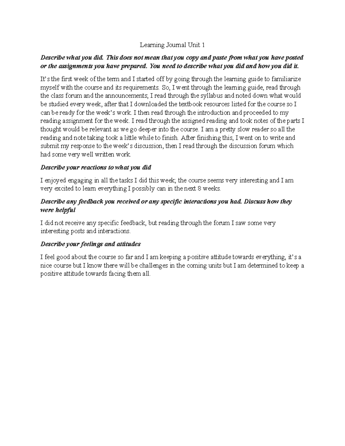 Learning Journal Unit 1 CS3303 - Learning Journal Unit 1 Describe what ...