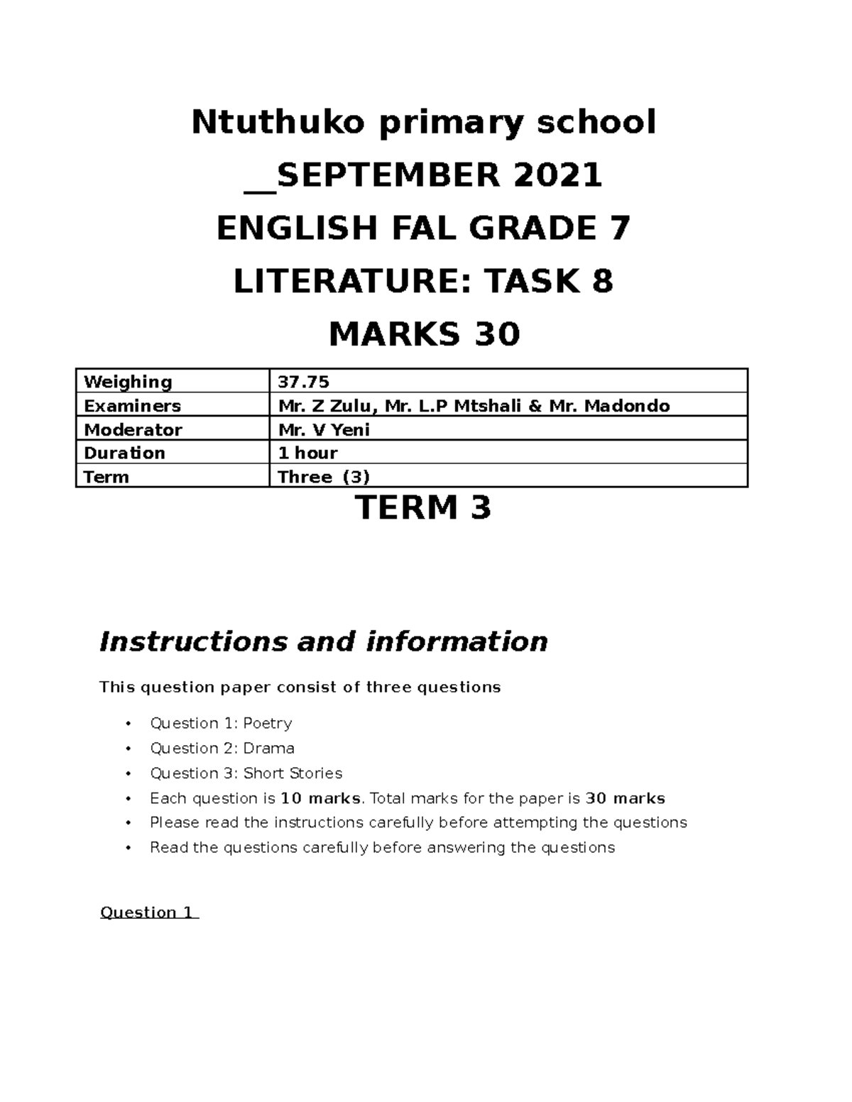 Literature-test-Gr7 - Assessment - Ntuthuko primary school __SEPTEMBER ...