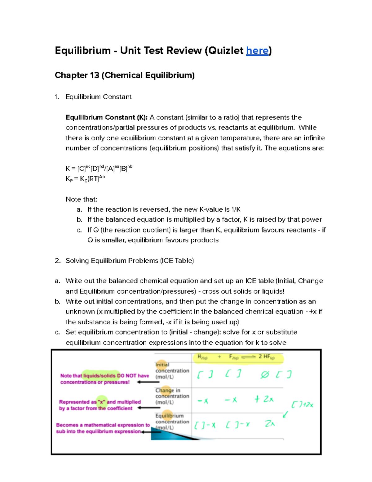 SCH4U (AP Chemistry) - Equilibrium Summary/Test Review - Equilibrium ...