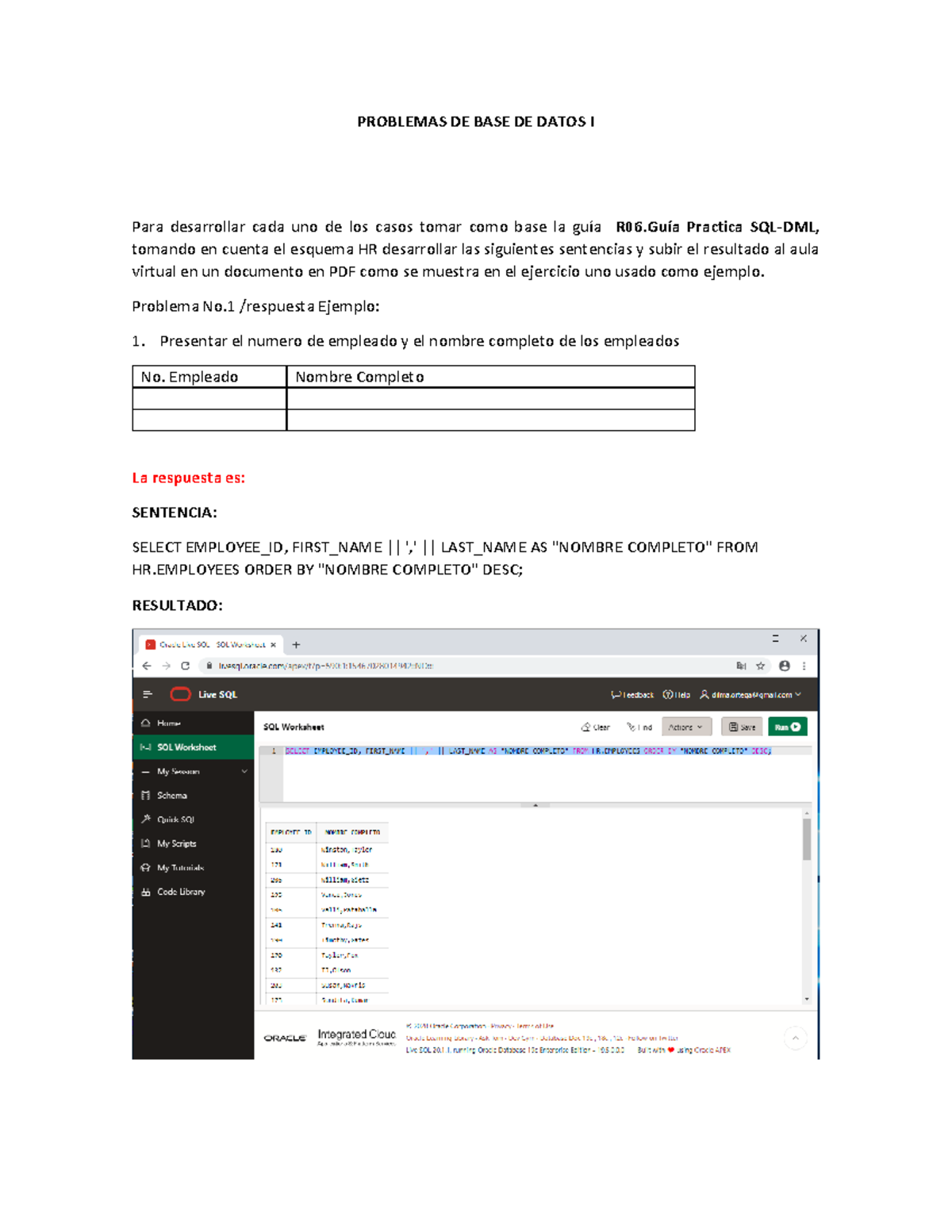 A10. Problamas SQL PARA Resolver - PROBLEMAS DE BASE DE DATOS I Para ...