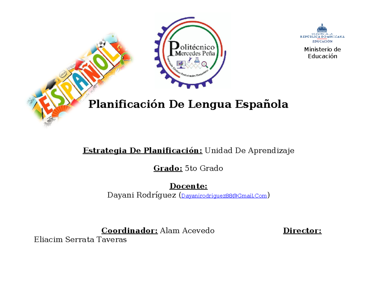 Planificación 5TO. Dayani Rodríguez - Planificación De Lengua Española ...