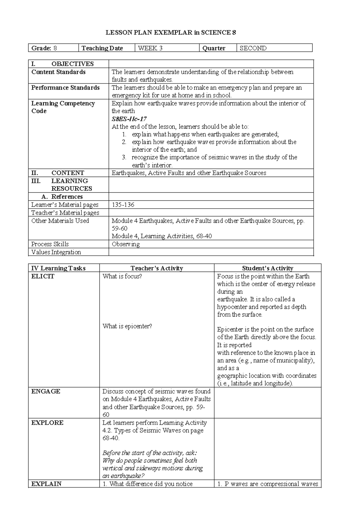 Format Lesson Exemplar Grade 8 version 2 - LESSON PLAN EXEMPLAR in ...