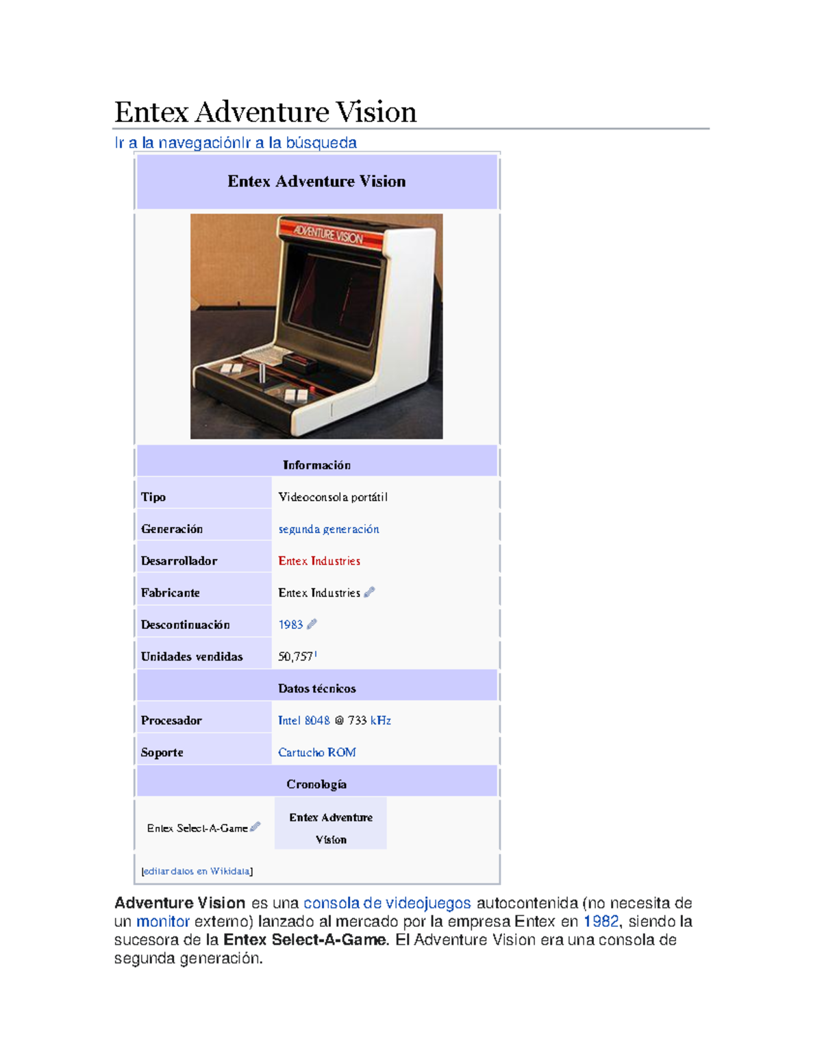 Entex Adventure Vision - El Adventure Vision era una consola de segunda ...