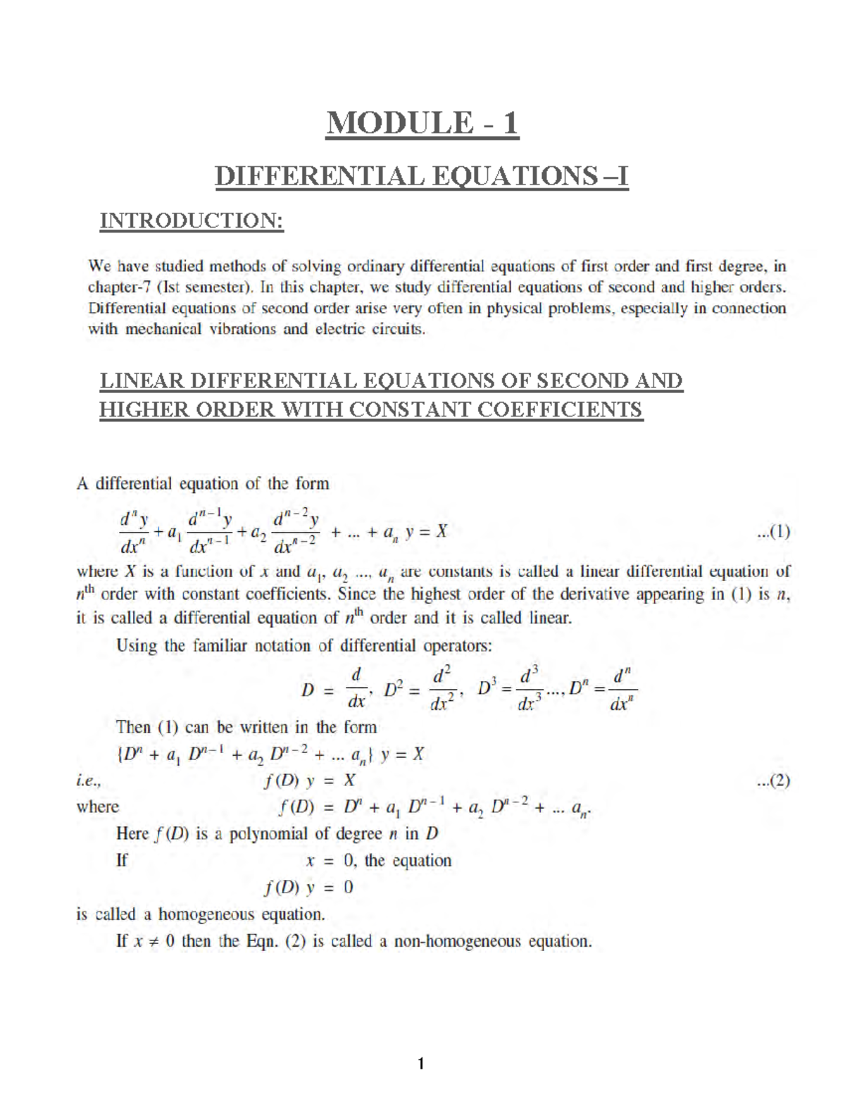 Engineering Mathematics -2 Notes - MODULE - 1 DIFFERENTIAL EQUATIONS –I ...