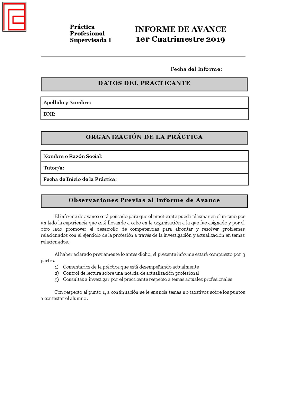 Informe de Avance 1C 2019 - Práctica Profesional Supervisada I INFORME ...