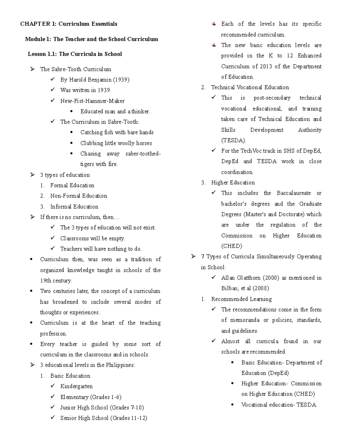 Chapter 1 Notes ED 301 - This file is all about the curriculum ...
