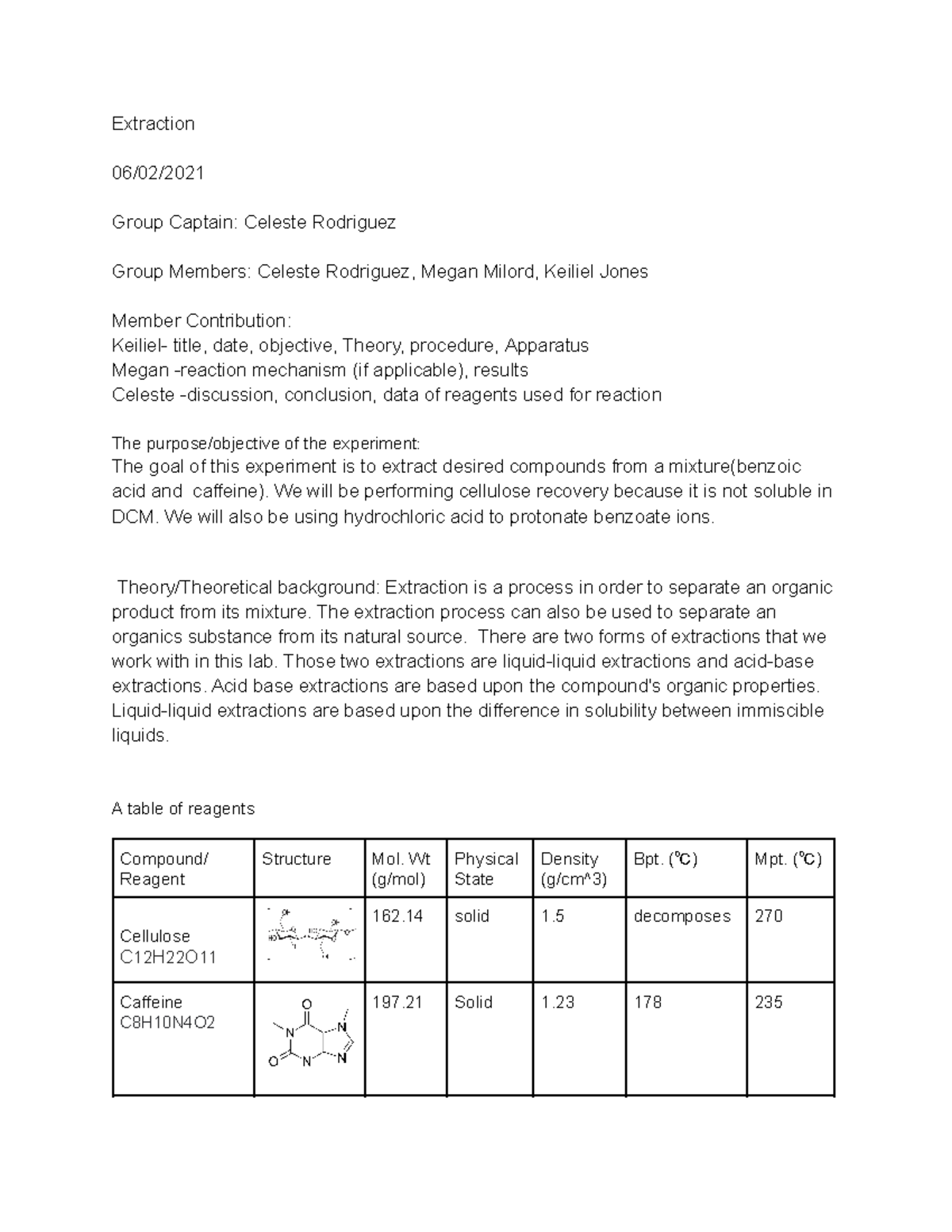 Extraction-2 - Lab report Organic Chemistry 1 Lab -Extraction ...