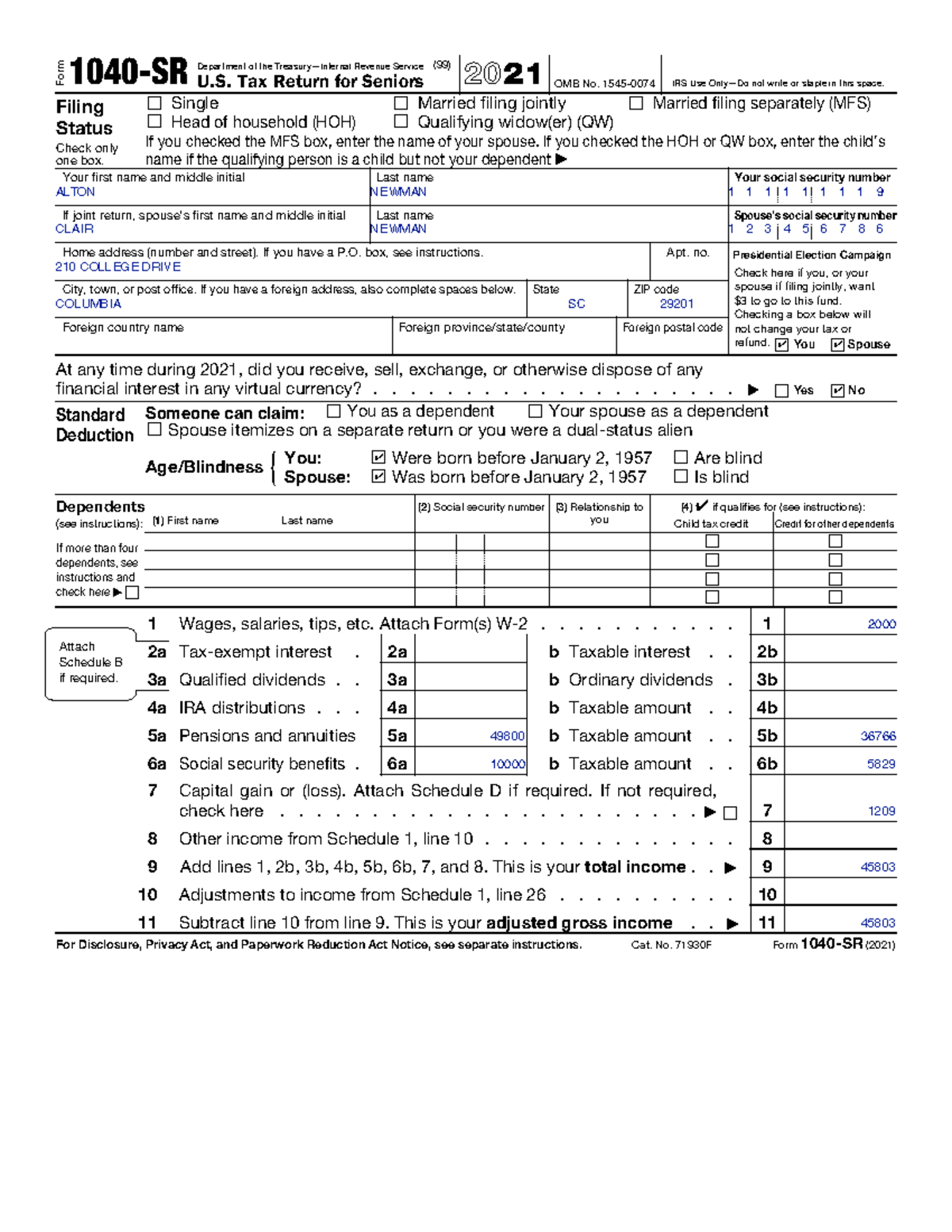 R3 1040 - n/a - Form 1040-SR U. Tax Return for Seniors 2021 Department ...