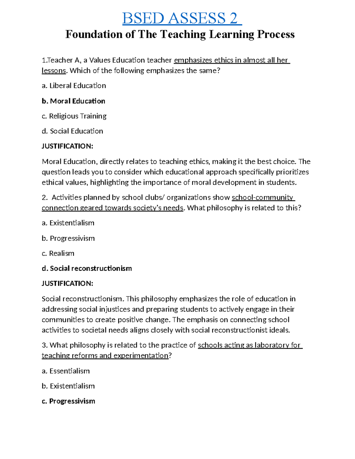 Foundations of the teaching-learning process- BSED 4 Socstud - 1 A, a Values Education teacher ...