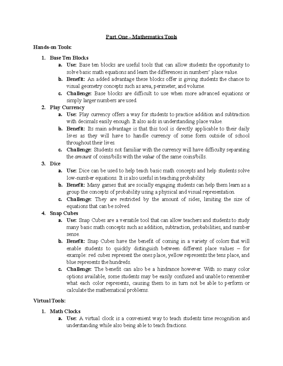 C109 Part One - A collection of four physical math manipulatives and ...