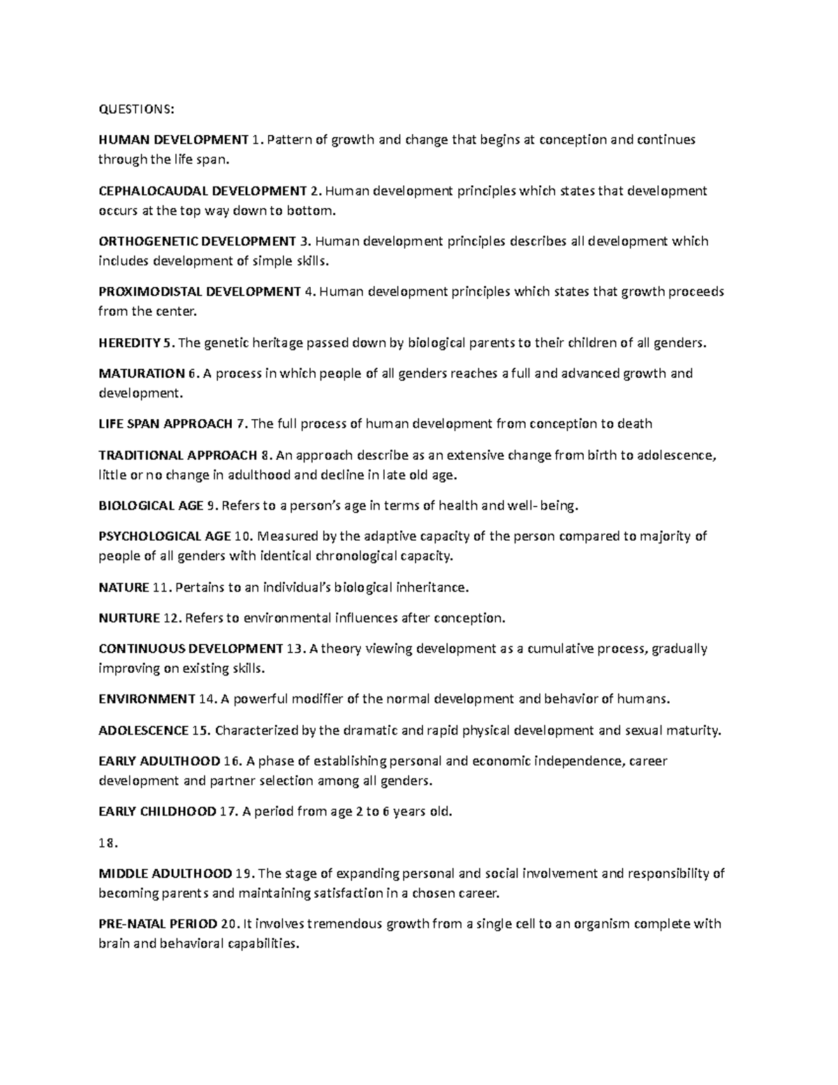 Profed 1-R1 - PROF ED 1 - REVIEWER - QUESTIONS: HUMAN DEVELOPMENT 1 ...