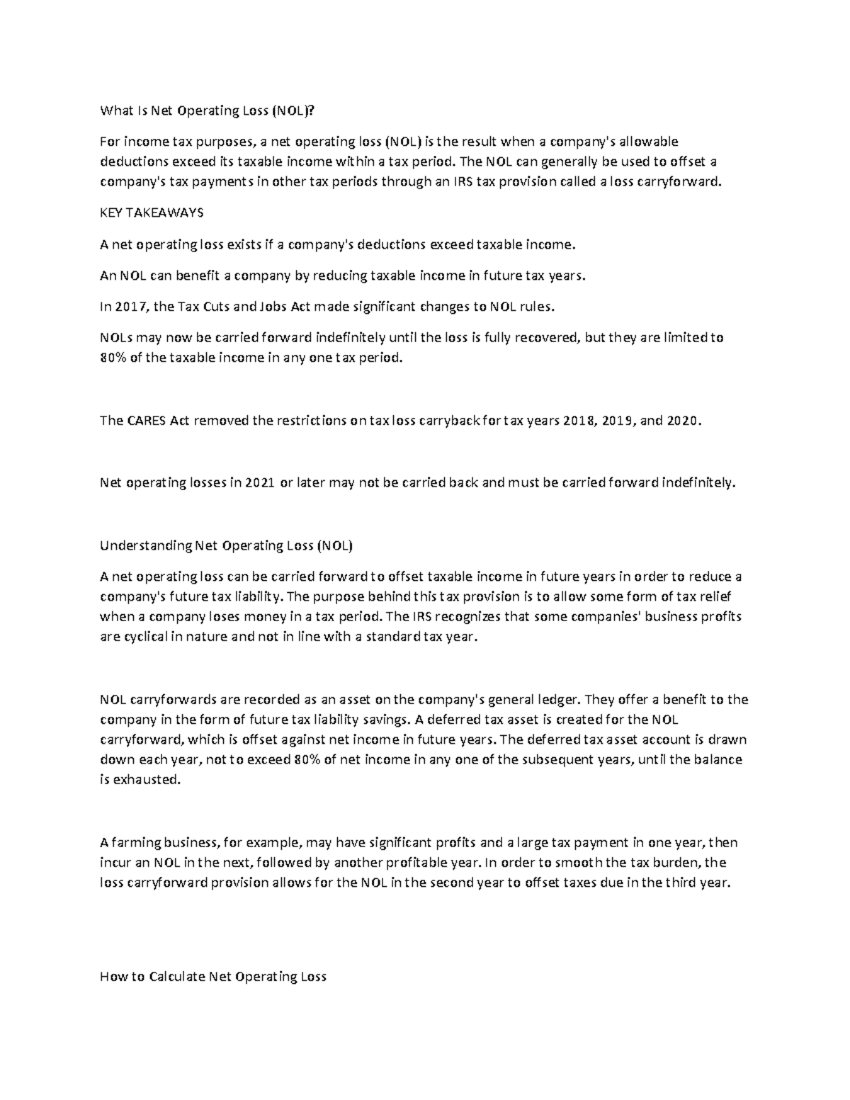 What Is Net Operating Loss - The NOL can generally be used to offset a ...