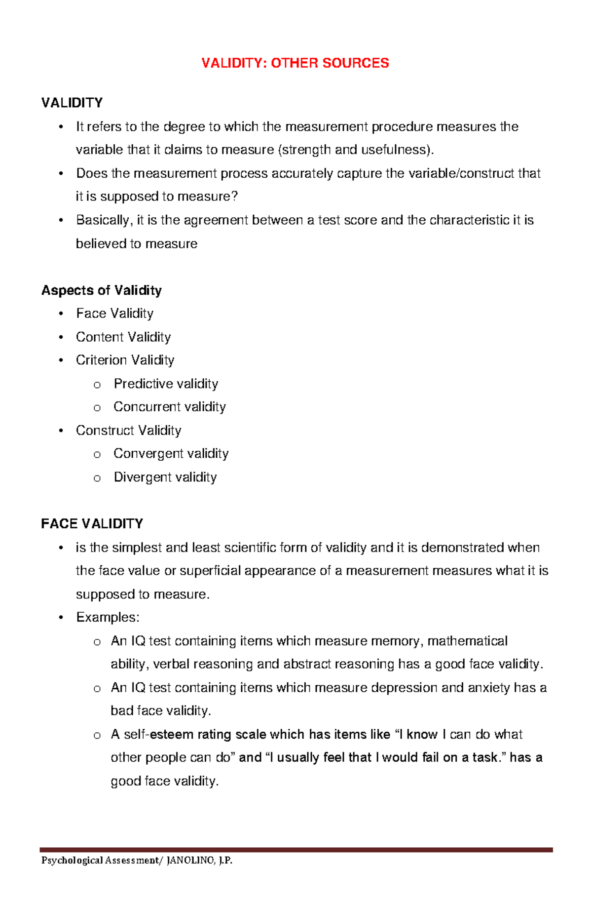 Validity Additional Notes - VALIDITY: OTHER SOURCES VALIDITY It refers ...