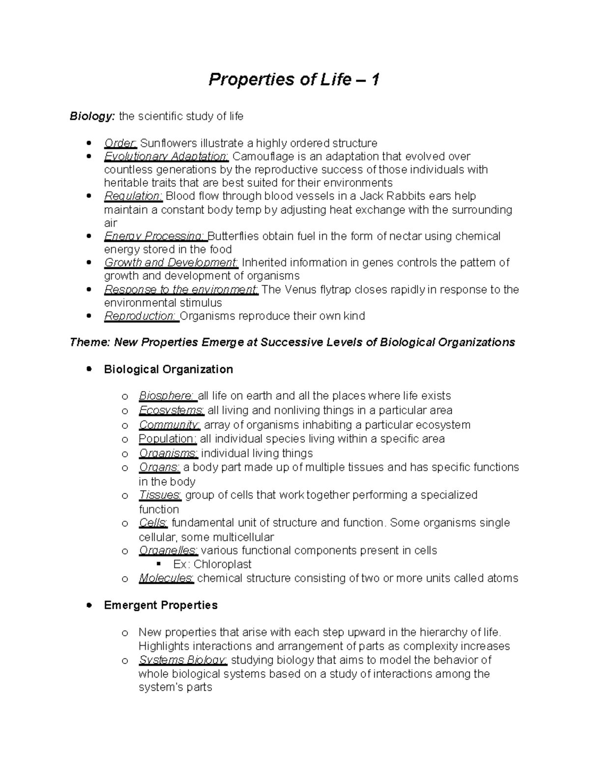 Chap 1 Outline - Properties of Life – 1 Biology: the scientific study ...