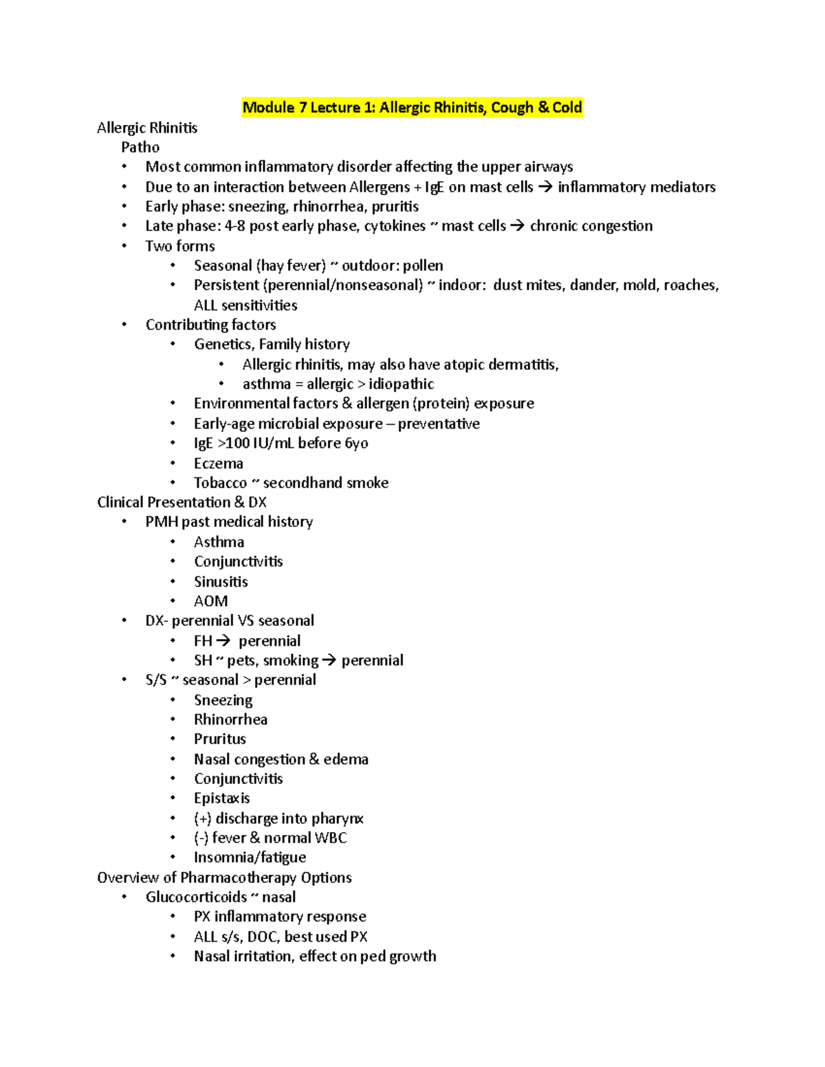 Module 7 - Lecture notes Lecture 5 - Module 7 Lecture 1: Allergic ...