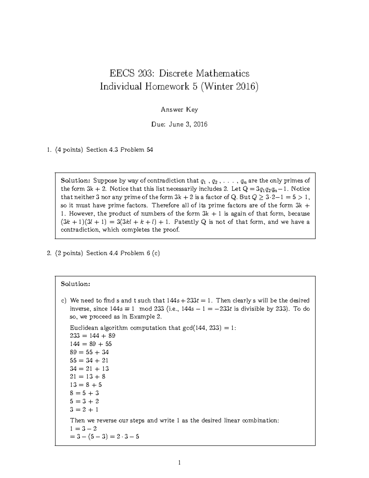 EECS203 SP16 ihw5 ans - EECS 203: Discrete Mathematics Individual Homework 5 (Winter 2016 ...