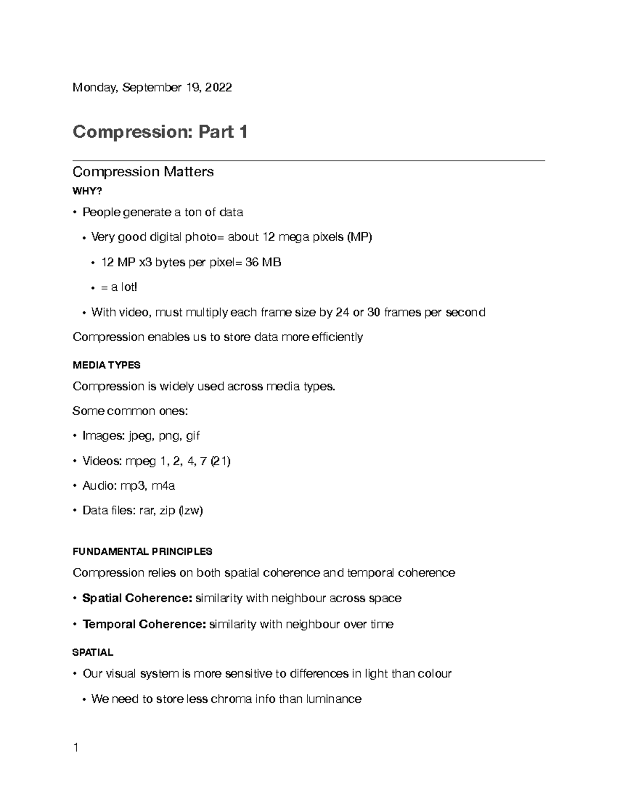 IMD 1000- Compression: Part 1 - Monday, September 19, 2022 Compression ...
