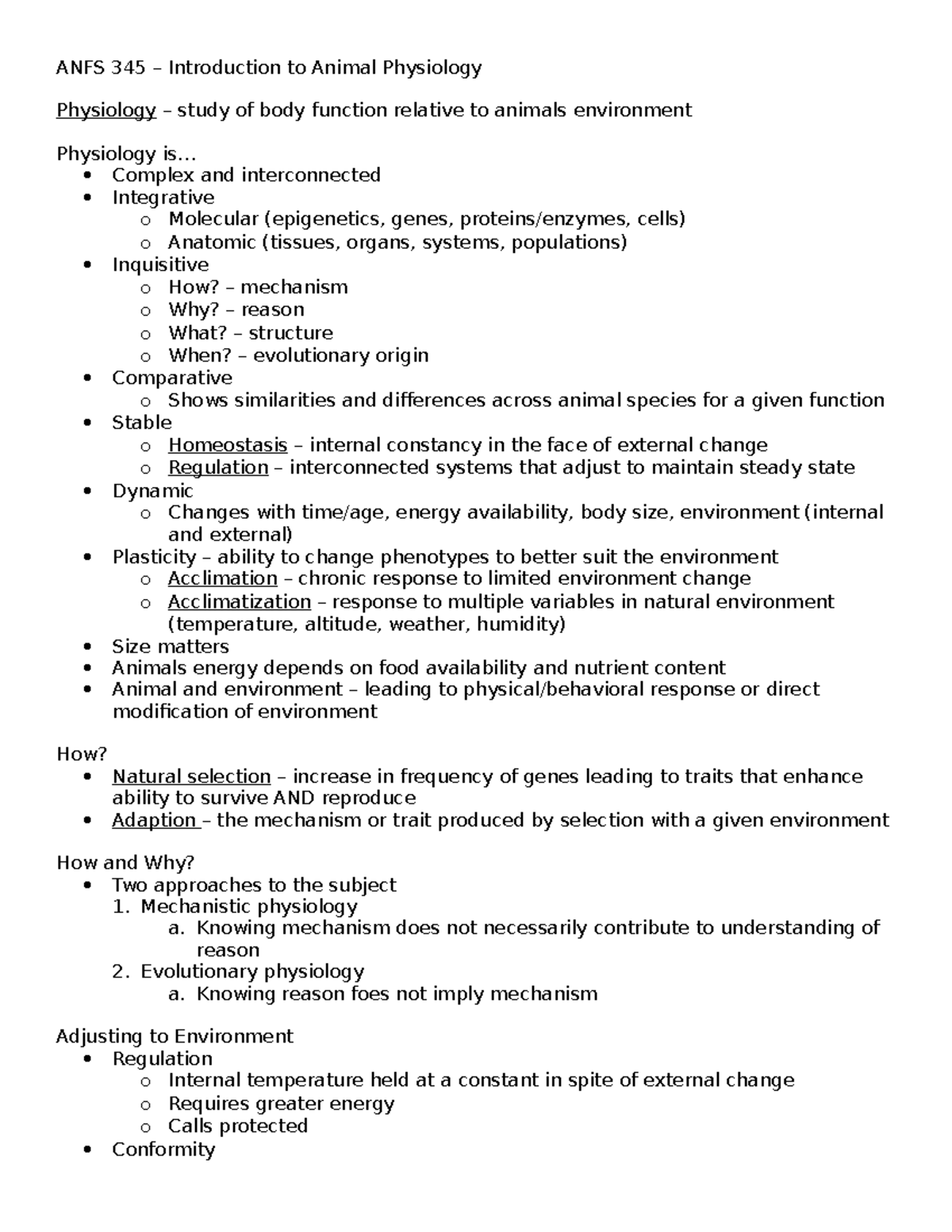 ANFS 345 – Introduction to Animal Physiology - ANFS 345 – Introduction ...